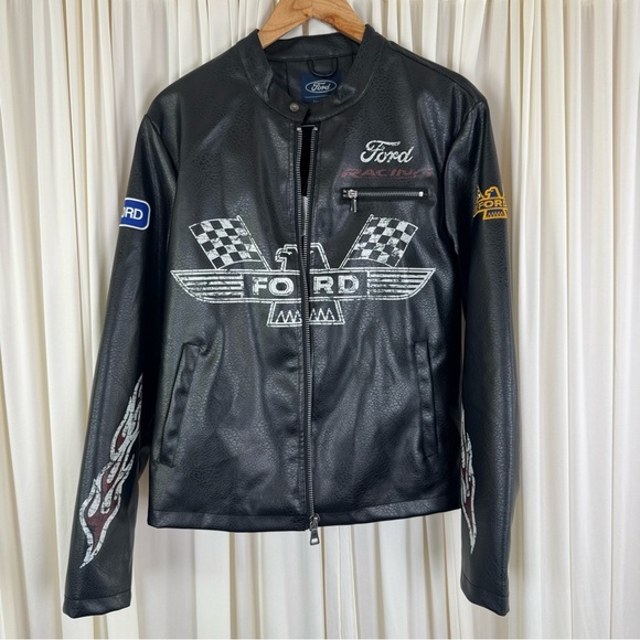 Ford | Jackets & Coats | Mens Leather Faux Black Ford Jacket Size ...
